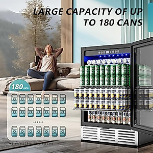 EUHOMY 24 Inch Beverage Refrigerator, 180 Can Built-in Beverage Cooler, Under Counter Beer Fridge with Glass Door for Soda, Water, Wine - For Kitchen, Bar or Office