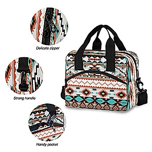 Ethnic Aztec Geometric Lunch Bag Reusable Lunch Tote Bag Thermal Cooler Bag Insulated Lunch Box with Adjustable Shoulder Strap for Office School Outdoor Picnic