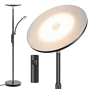 Floor Lamps for Living Room, 30W Bright LED Floor lamp with 7W Reading Lamp, Adjustable Height Standing Lamp, Dimmable, 4 Colors, Remote & Touch Control for Bedroom, Home Office