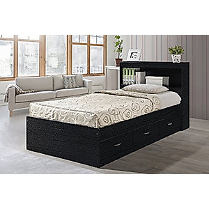 Hodedah Twin-Size Captain Bed with 3-Drawers and Headboard in Black, 85.6"L x 42.3"W x 39.2"H