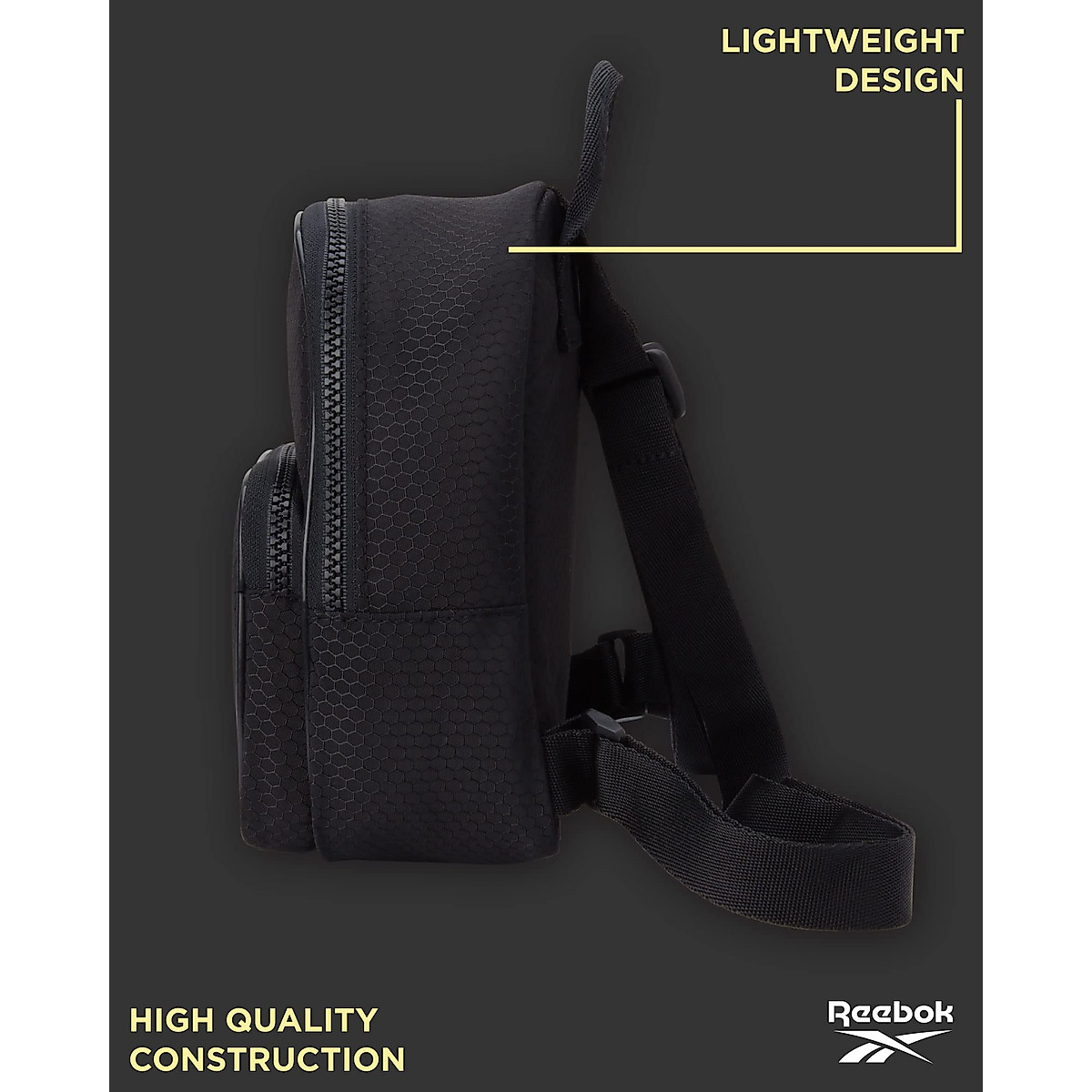 Reebok Women's Backpack - Lightweight Mini Essential Backpack - Small Casual Travel Bag, Black With Rose Gold Logo