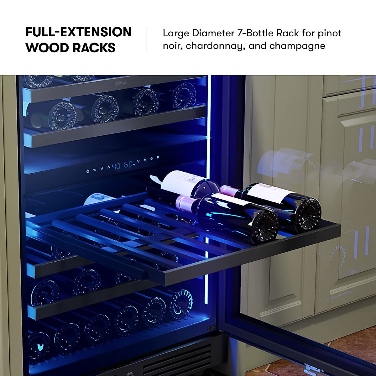 Zephyr Presrv 24" Wine Fridge Dual Zone Under Counter - Countertop Mini Wine Cooler Cellars Small Cabinet Wine Refrigerator Home Bar Chiller Freestanding with French Glass Door Black, 45 Bottles 750ml