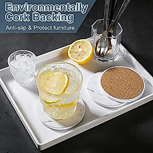 Absorbent Coasters for Drinks ,Ceramic Coaster Set of 6 with Holder, Durable Cup Coaster for Coffee Table with Cork Base for Table Protection, Housewarming Birthday Gifts, Home Decor (White Marble)