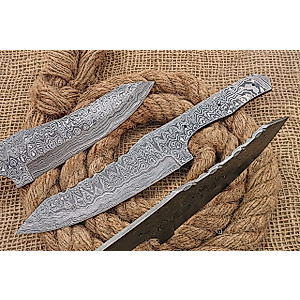 10 inches Long Damascus Steel Nessmuk Blade Skinning Knife, Knife Making Supplies, Hand Forged rain Drop Pattern Damascus Steel Blank Blade Hunting Knife, 5.25" Cutting Edge, 4.5" Scale Space