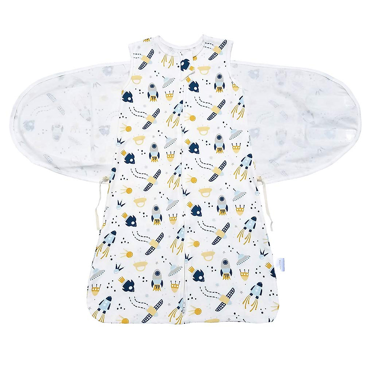 Baby 100% Cotton Sleeping Bag Split Swaddle Wearable Blanket for Boys and Girls, 4 Season, 6-12 Months (Spaceship)