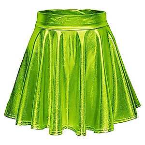 SFBBCLOZ Metallic Top Metallic Skirt Set 2 Piece Outfits for Women Holographic Outfit Women Club Outfits for Women Rave Outfits for Women Latex Skirt Clubwear Beachwear (Green, L)