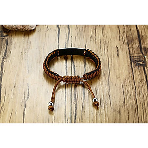 VNOX Customize Medical Alert 13MM Handmade Braided Rope Stainless Steel ID Paracord Adjustable Bracelet,Brown