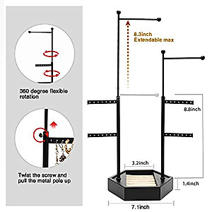 Emfogo Jewelry Organizer Stand - 6 Tier Jewelry Holder with Adjustable Height Necklace Holder Organizer Display & Storage for Earrings Ring Bracelet (Black)