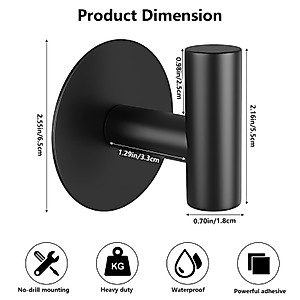 VINHOLD Self-Adhesive Coat Hooks, Stainless Steel Heavy Duty Wall Hooks, Towel Hooks for Hanging Robes, Aprons, Coats and Hats in Bathrooms,Kitchens and Hotels(2 Pack, Black)