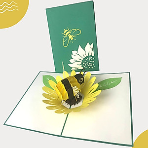 Paper Pop Up Cards 4.7x6.69 inch, bee with sunflower, 3D Popup Greeting Cards with Envelopes, perfect for pop-up bursting birthday gift.
