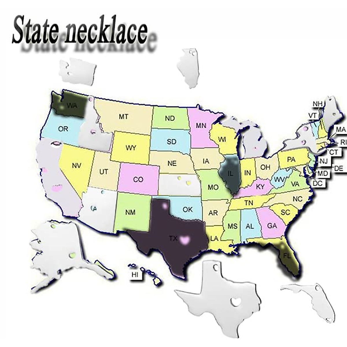 Yiyang Texas State Necklace Charm Pendant Gift for Family Friends Country Map TX