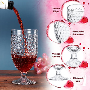 Uiifan 12 Pcs Glass Vintage Goblets 16 oz Large Capacity Polka Dot Embossed Goblets for Wine Juice Glasses Champagne Glasses Party Wedding Bar Supplies