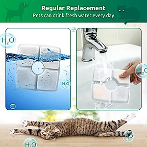 Cat Water Fountain Filters, 8-Pack Cat Fountain Filter Replacement & 4-Pack Pre-Filter Sponges for Square 84oz/2.5L Automatic Pet Fountain, Triple Filtration System Activated Carbon Replacement Filter