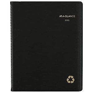 AT-A-GLANCE 2023 Weekly & Monthly Planner, Quarter-Hourly Appointment Book, 8-1/4" x 11", Large, Recycled, Black (70950G05)