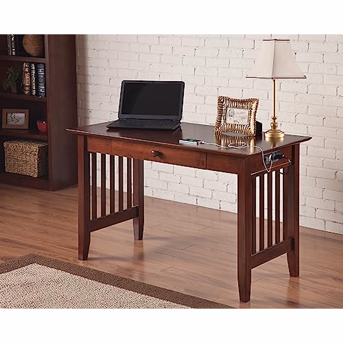 AFI AH12224 Mission Desk with Drawer and Charging Station, Walnut