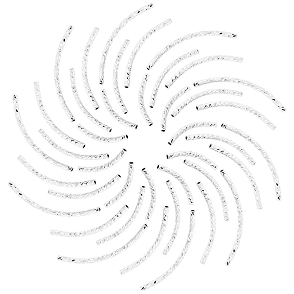 CREATCABIN 40Pcs 925 Sterling Silver Curved Tube Beads Brass 4 Sizes Noodle Tube Sleek Twist Bead Plated Long Large Hole Spacer 1 Box for DIY Jewelry Making Bracelets Findings