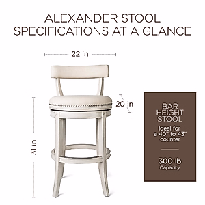 Maven Lane Alexander 31 Inch Tall Bar Height Rotating Low Back Barstool in White Oak Finish with Natural Color Fabric Upholstery Seat