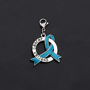 CENWA Ovarian Cancer Gift Ovarian Cancer Awareness Teal Ribbon Clip-on Charm/Necklace Ovarian Cancer Support Jewelry (Ovarian Cancer Clip-on Charm)