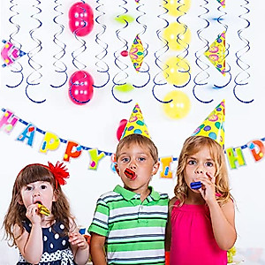 30 Pieces Blue Foil Ceiling Hanging Party Swirl Decorations Plastic Streamers Photo Backdrop for Birthday Graduation Wedding Baby Shower Wedding Bachelorette Galaxy Theme Party Decorations