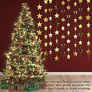 Glitter Star Garland Banner Decoration, 130 Feet Bright Gold Star Hanging Bunting Banner Backdrop for Engagement Wedding Baby Shower Birthday Christmas Decor (Gold)