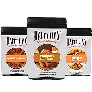 Happy Wax Baked Pumpkin Collection Scented Natural Soy Wax Melts – 6 Total Oz. of Scented Wax Melts, Collection Includes 2oz Pumpkin Pecan, 2oz Pumpkin Cupcake, and 2oz Pumpkin Souffle