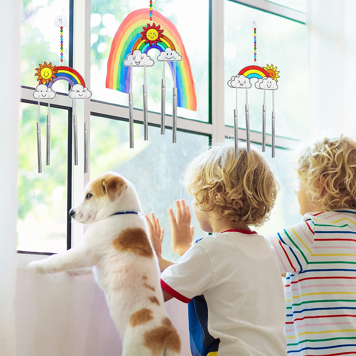 Winlyn 24 Sets Rainbow Suncatchers Ornaments Decorations DIY Window Paint Art Suncatchers Craft Kits Hanging Rainbow Sun Catchers for Kids Spring Summer Home Classroom Party Activity Art Project