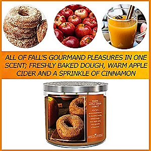 Warm Apple Cider Donut + Cinnamon Sugar | Large 3 Wick Highly Scented Soy Wax Scented Fall Candles | Fall Home Decor | USA Made 14 oz + Decorative Snuffer Lid | Candles for Men Gifts for Women