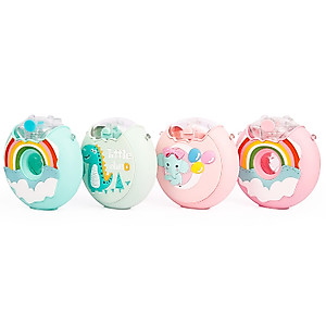 PHEENOWL 13oz Donut Water Bottle with Straw for Kids, BPA Free & Leak Proof Sports Cup for Boys Toddler Drink Bottle with Shoulder Strap for Outdoor and School (Dinosaur)