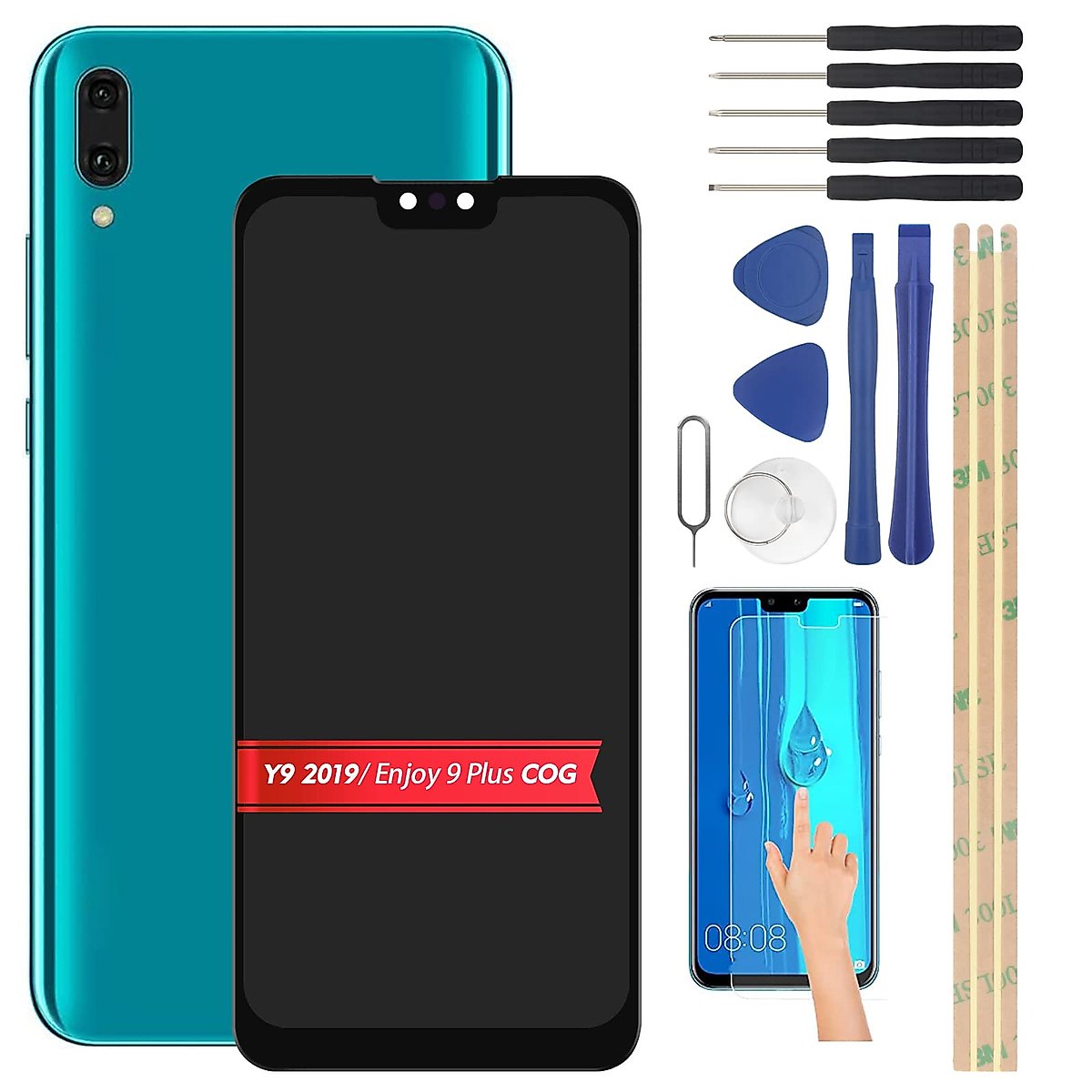 LCD Display Replacement for Huawei Y9 2019 Enjoy 9 Plus JKM-LX1 JKM-LX2 JKM-LX3 6.5" Touch Screen Digitizer Full LCD Assembly with Tools (Black, Cog)