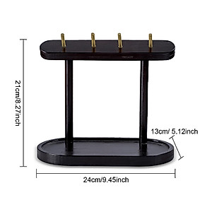 Wood Key Holder for Entryway Table, Storage Key Bowl Stand with 4 Hooks, Modern Living Room Desktop Shelf, Perfume Tray, Jewelry Key Necklace Organizer Rack, Creative Decorative Hanging Key Stand