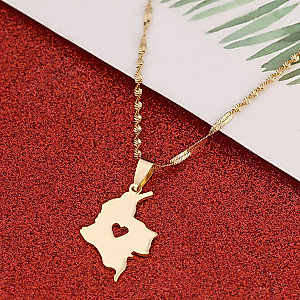 Stainless Steel Colombia Map Pendant Necklace Colombian Map Jewelry