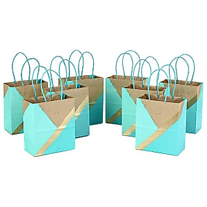 Hallmark 6" Small Paper Gift Bags (Pack of 8 - Kraft, Turquoise & Mint) for Christmas, Birthdays, Weddings, Mother's Day, Baby Showers, Bridal Showers, Care Packages, Any Occasion