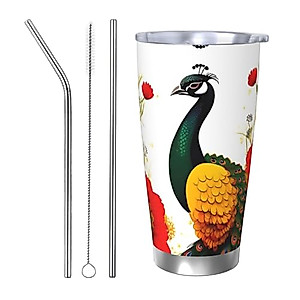 WXZYFP Car cup (single silver rim), can use a straw or drink directly, easy to use.Peacock Red flower