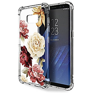 KIOMY Galaxy S8 Case, Crystal Clear Case with Design Rose Flowers Pattern Print Bumper Protective Shockproof Case for Samsung Galaxy S8 Flexible Soft Gel Silicone TPU Floral Cover for Girls Women