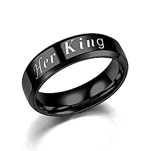 Ginger Lyne Collection Her King Black or His Queen Stainless Steel Matching Wedding Band Ring