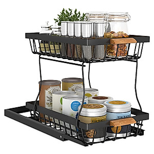 HTOH 2 Tier Under Sink Organizer with Sliding Storage Drawer, Pull Out Cabinet Organizer, Multi-purpose Slide-Out Storgae Basket with Handles for Kitchen, Bathroom