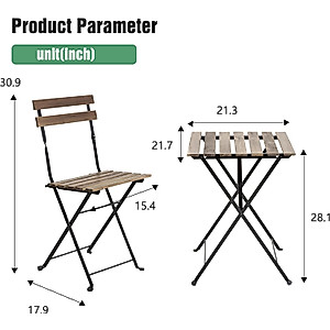 BLKMTY Patio Bistro Set 3-Piece Outdoor Patio Furniture Sets Folding Table and Chairs Wood Bistro Set Balcony Cafe Table Square Patio Table Chair for Porch, Garden, Backyard, Chestnut Brown