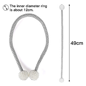 MAJOYLIFE Magnetic Curtain Tiebacks 6 Pack,Curtain Holdbacks Magnetic,Pearl Curtain Tie Backs for Home and Office Decoration(Grey)
