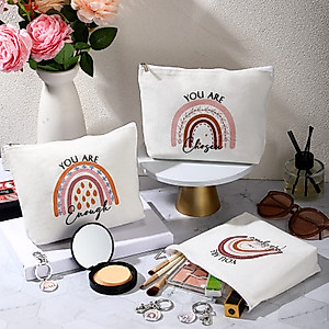 Sieral 20 Pcs Cosmetic Makeup Bags and Keychains with Inspirational Quotes for Women Employee Appreciation Gifts Teacher (Rainbow)