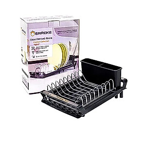 Erreke Small Dish Drying Rack, Compact Dish Drying Rack, Small Dish Rack, Drains into Sink, Non-Slip Feet, Expandable Adjustable Size 11x8 inches (Black)