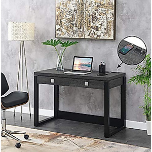 Convenience Concepts Newport 2-Drawer Desk with Charging Station, Weathered Gray/Black