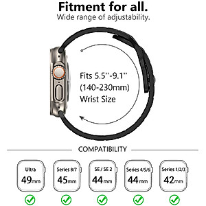 Wingle Sport Bands for Apple Watch Ultra 2 Band 49mm 45mm 44mm 42mm Series 9 8 7 for Men, Soft Silicone Rubber Watch Bands Waterproof Strap for iWatch Ultra/Ultra 2 SE Series 6 5 4 3 2 1, Black/Orange