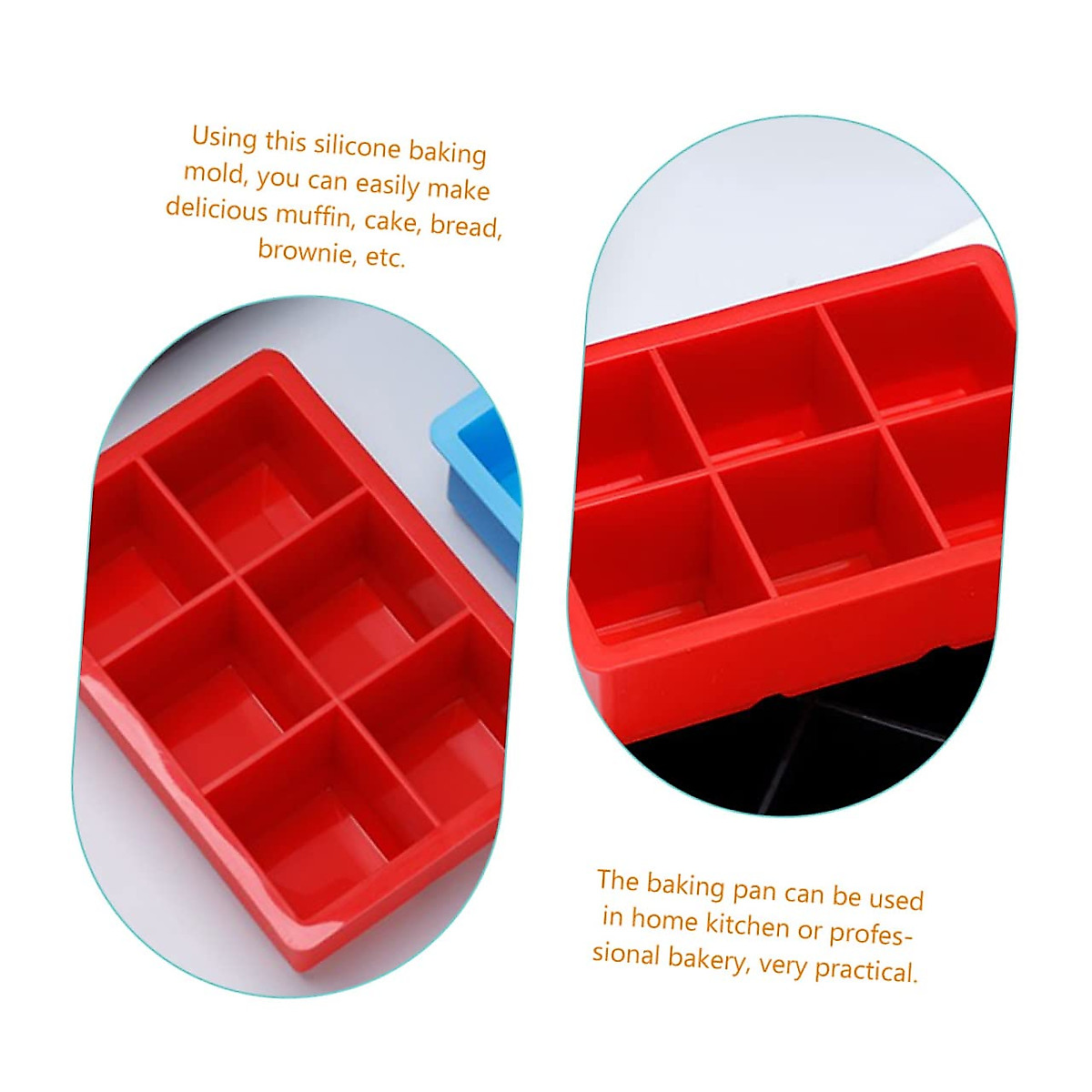 Amosfun 9 Pcs Six Grid Silicone Bakeware 9x9 Baking Pan Cornbread Pan Smore Molds Silicone Muffin Pan Brownies Silicone Baking Tray Baking Supplies Loaf Pan - Ice Tray