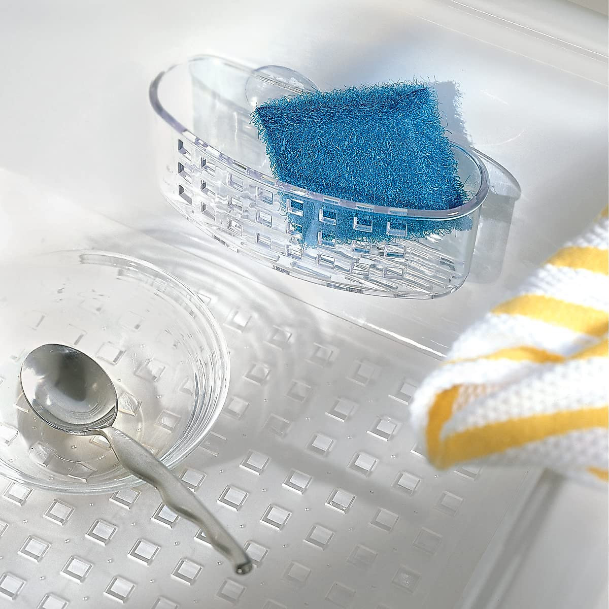 iDesign Plastic Sponge Holder Suction Cups Ideal for Kitchen Sinks and Bathroom Organization, 6.5" x 2.5" x 2.5", Clear