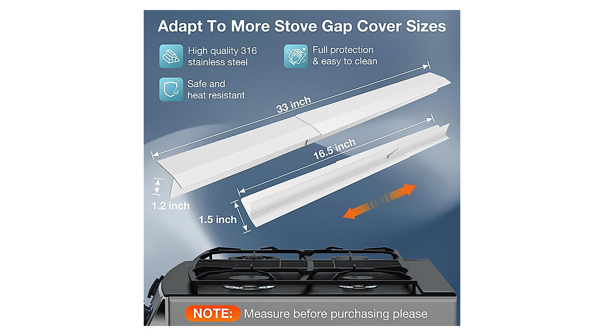 Stainless Steel Stove Gap Cover 16.5-33" | Heat-Resistant Kitchen Protector