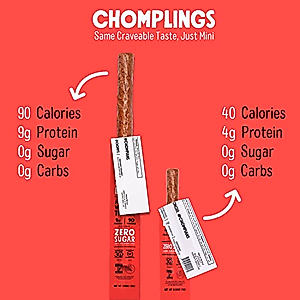 CHOMPS MINI Grass Fed Beef Jerky Meat Snack Sticks 0.5 Oz, Original Beef (Pack of 6)