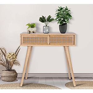 Console/Entryway Tables, Small Vanity Desk Rattan Dresser Side Table Entry Table Narrow Modern Hallway/Sofa Table Boho for Living Room, 31"