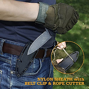 FLISSA Fixed Blade Hunting Knife, 8.5" Full Tang D2 Blade, G10 Handle, Camping Survival Knife with Nylon Sheath, for Outdoor Hiking Fishing