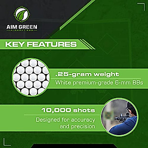 Aim Green Biodegradable Airsoft BBS, Premium-Grade 6mm Airsoft BBS, 0.25 Grams, 10,000 Count