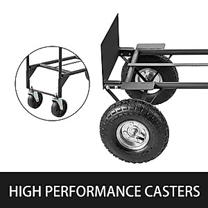 BestEquip Hand Truck Convertible Dolly 200lb/300lb with 10inch Pneumatic Wheels in Black